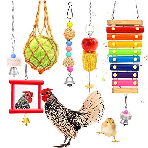 Woiworco 6 Packs Chicken Toys, Chicken Xylophone Toys for Hens, Chicken Pecking Toys and Vegetable Hanging Feeder for Chicken Bird Parrot, Chicken Toys for Coop Chicken Coop Accessories