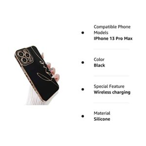 Skyseaco Compatible with iPhone 13 Pro Max Case Cute, Luxury Plating Love Letter Case for Women Girls, Soft TPU Full Camera Shockproof Protective Case for iPhone 13 Pro Max 6.7 inch (Black)