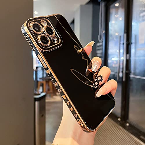 Skyseaco Compatible with iPhone 13 Pro Max Case Cute, Luxury Plating Love Letter Case for Women Girls, Soft TPU Full Camera Shockproof Protective Case for iPhone 13 Pro Max 6.7 inch (Black)