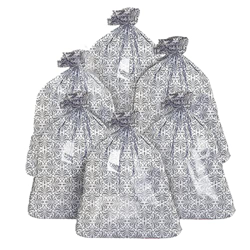 WISHOPE 6 Pieces 48" Jumbo Plastic Gift Wrapping Bags (Silver Damask) for Baby Shower, New Parents, Birthday, Wedding, Engagement Parties, Valentines Day