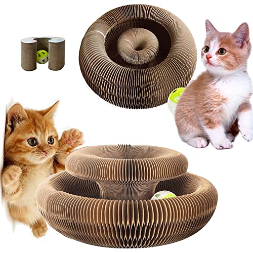 Magic Organ Cat Scratching Board, Cat Accordion, Cat Cordion, Cardboard Cat Scratcher Cat Bed Interactive Scratcher Cat Toy, Foldable Convenient Cat Scratcher Durable Recyclable Comes with Ball