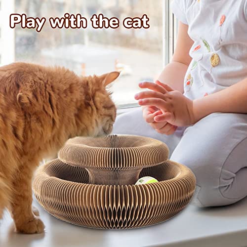 Magic Organ Cat Scratching Board, Cat Accordion, Cat Cordion, Cardboard Cat Scratcher Cat Bed Interactive Scratcher Cat Toy, Foldable Convenient Cat Scratcher Durable Recyclable Comes with Ball