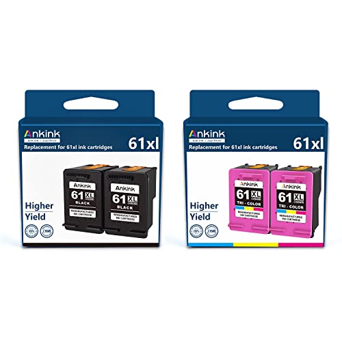 Ankink 61XL Black Color Ink Cartridge Combo Pack Replacement for HP 61 HP61 XL HP61XL Print Ink for Envy 4500 5530 4502 5535 5534 OfficeJet 4630 4635 DeskJet 1000 1010 1510 Printer (Black Tricolor)