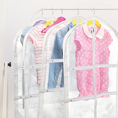 Dance Costume Garment Bag PVC Plastic Bag Holder Clear with Garment Rack Hanging Pack to Dance Bag Children Clothes Storage Costume Bags Organizer Zipper Pockets for Kid Girls, 23.6 x 35.4 In(6 Pcs)