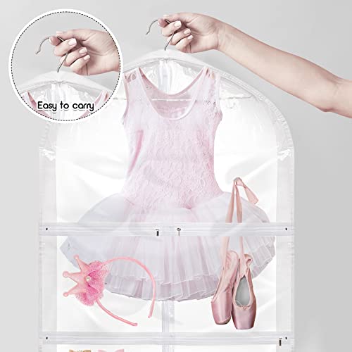 Dance Costume Garment Bag PVC Plastic Bag Holder Clear with Garment Rack Hanging Pack to Dance Bag Children Clothes Storage Costume Bags Organizer Zipper Pockets for Kid Girls, 23.6 x 35.4 In(6 Pcs)