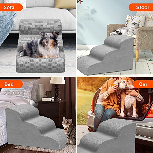 Dog Stairs for Small Dogs, 3 Tiers High Density Foam Dog Ramp, Extra Wide Non-Slip Pet Steps for High Beds Or Couch, Soft Foam Doggie Ladder for Dogs Injured, Older Pets, Small Cats