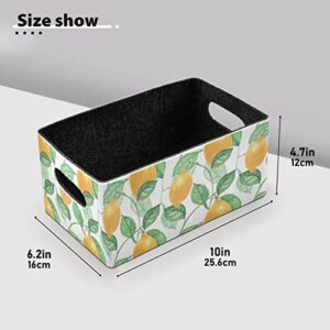 Lemon Fruits Leaves Storage Basket Felt Storage Bin Collapsible Closet Baskets Decorative Baskets Organizer for Pet Supplies Magazine