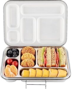 aohea stainless steel lunch box for kids: leak proof bento lunch box bpa free 304 stainless steel bento box stainless bento box with containers for school and office(5 compartments)