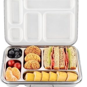 AOHEA Stainless Steel Lunch Box for Kids: Leak Proof Bento Lunch Box BPA Free 304 Stainless Steel Bento Box Stainless Bento Box with Containers for School and Office(5 Compartments)