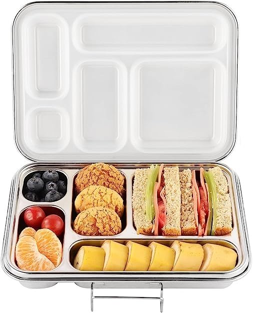 AOHEA Stainless Steel Lunch Box for Kids: Leak Proof Bento Lunch Box BPA Free 304 Stainless Steel Bento Box Stainless Bento Box with Containers for School and Office(5 Compartments)