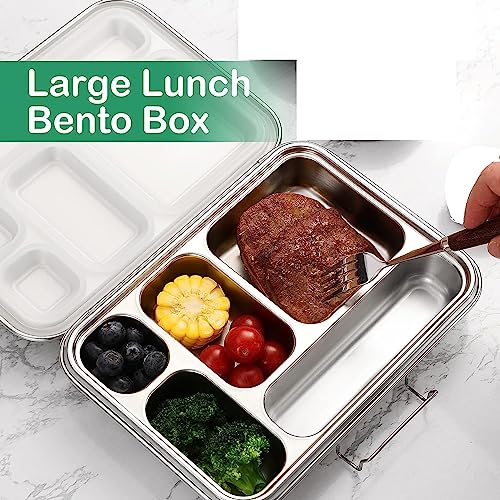 AOHEA Stainless Steel Lunch Box for Kids: Leak Proof Bento Lunch Box BPA Free 304 Stainless Steel Bento Box Stainless Bento Box with Containers for School and Office(5 Compartments)