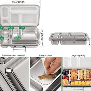 AOHEA Stainless Steel Lunch Box for Kids: Leak Proof Bento Lunch Box BPA Free 304 Stainless Steel Bento Box Stainless Bento Box with Containers for School and Office(5 Compartments)