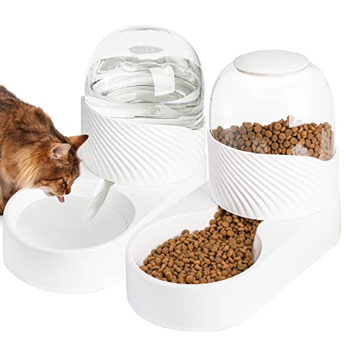 Hacaroa 2 Pack Automatic Cat Feeder and Water Dispenser, 0.5 Gallon Gravity Pet Food Feeder and Waterer Set, Self Feeding Dog Bowl for Small Pets, Puppy, Kitten, 100% BPA-Free, Easily Clean, White