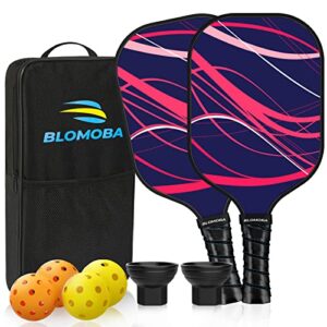 pickleball paddles, pickleball set of 2 lightweight fiberglass pickleball rackets, 2 outdoor & 2 indoor pickleball balls, 2 extra ball retriever and 1 bag, polymer honeycomb core pickleball racquet