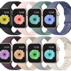 Lerobo 8 Pack Bands Compatible for Apple Watch Band 38mm 40mm 41mm 42mm 44mm 45mm 49mm Women Men,Soft Silicone Sport Strap Replacement Wristbands for Apple Watch Ultra iWatch SE Series 8 7 6 5 4 3 2 1 (Black/ Dark Cherry/ Pink Sand/ Pine Green/ Blue Gray/