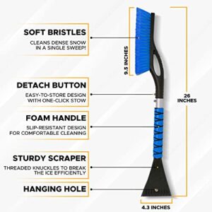 EcoNour 27" Car Snow Brush and Ice Scrapers for Car Windshield (2 Pack) | Scratch Free Bristle Head Snow Brush & Tough Window Snow Scraper with Aluminium Body | Snow Removal Winter Car Accessories