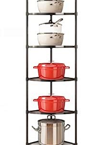 ZIGAMA 7-Tier Kitchen Corner Shelf Adjustable Pot Rack, Cookware Free Standing Storage Organizer ，Pot and Pans Tower Metal Shelves for Kitchen