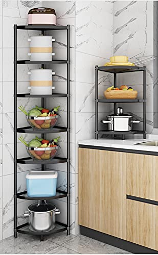 ZIGAMA 7-Tier Kitchen Corner Shelf Adjustable Pot Rack, Cookware Free Standing Storage Organizer ，Pot and Pans Tower Metal Shelves for Kitchen