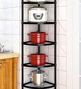 ZIGAMA 7-Tier Kitchen Corner Shelf Adjustable Pot Rack, Cookware Free Standing Storage Organizer ，Pot and Pans Tower Metal Shelves for Kitchen