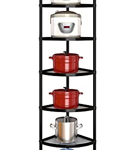 ZIGAMA 7-Tier Kitchen Corner Shelf Adjustable Pot Rack, Cookware Free Standing Storage Organizer ，Pot and Pans Tower Metal Shelves for Kitchen