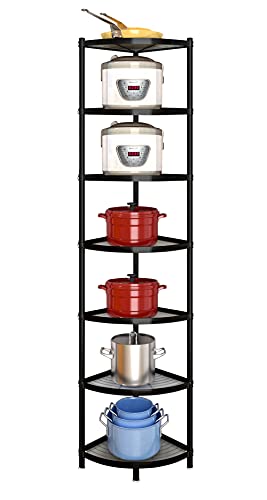 ZIGAMA 7-Tier Kitchen Corner Shelf Adjustable Pot Rack, Cookware Free Standing Storage Organizer ，Pot and Pans Tower Metal Shelves for Kitchen