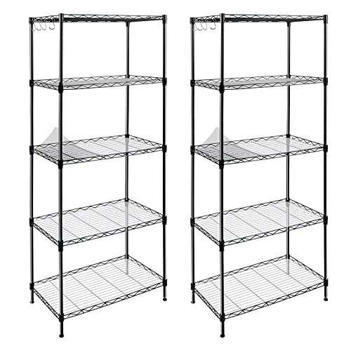 Mogusier 2Pcs Wire Shelving Rack Adjustable 5-Tire Metal Shelf Storage Rack 23.6 x14x59 in Kitchen Bathroom Steel Storage Organizers