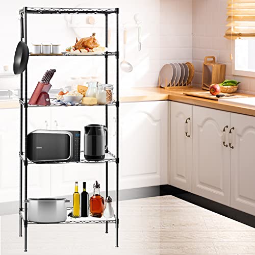 Mogusier 2Pcs Wire Shelving Rack Adjustable 5-Tire Metal Shelf Storage Rack 23.6 x14x59 in Kitchen Bathroom Steel Storage Organizers