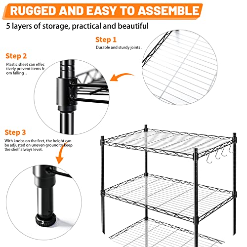 Mogusier 2Pcs Wire Shelving Rack Adjustable 5-Tire Metal Shelf Storage Rack 23.6 x14x59 in Kitchen Bathroom Steel Storage Organizers