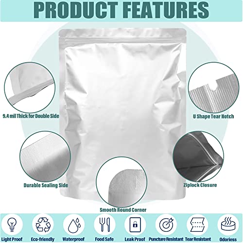 40 Pack Mylar Bags with Oxygen Absorbers 500cc(50*1 Pack) & Labels(40pcs), Mylar Bags 2 Gallon(10 pack) & 1 Gallon (30 pack) 14''x20'', 10''x14'' with thickness 4.7 Mil Each Side for Long Term Food Storage