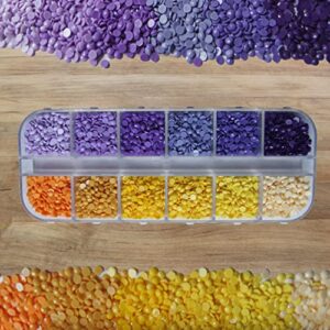 5D Diamond Painting Beads, 6 Shades of Purple and Yellow in 12 Grid Storage Container, 4800pcs Replacement Dots, 12 Vibrant DMC Colors for Your DIY Diamond Painting or Nail Art, DMC Purple&Yellow