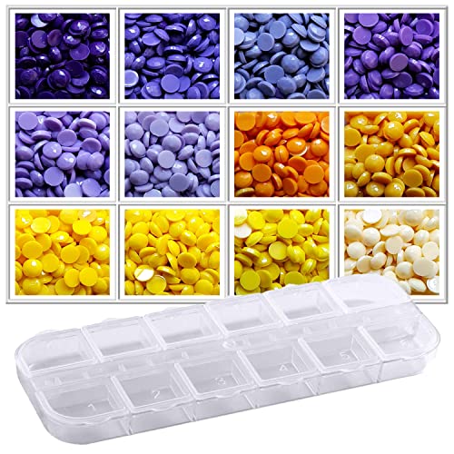 5D Diamond Painting Beads, 6 Shades of Purple and Yellow in 12 Grid Storage Container, 4800pcs Replacement Dots, 12 Vibrant DMC Colors for Your DIY Diamond Painting or Nail Art, DMC Purple&Yellow