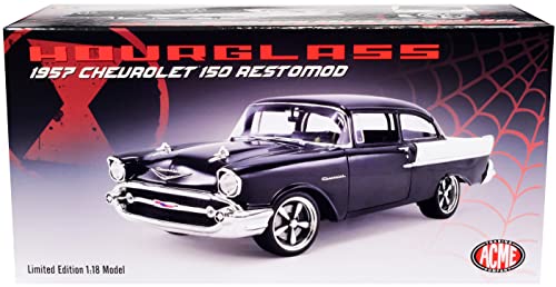 1957 Chevy 150 Restomod Hourglass Black and White Limited Edition to 774 Pieces Worldwide 1/18 Diecast Model Car by Acme A1807012