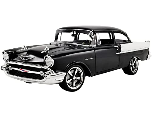 1957 Chevy 150 Restomod Hourglass Black and White Limited Edition to 774 Pieces Worldwide 1/18 Diecast Model Car by Acme A1807012