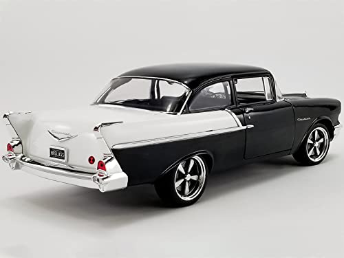 1957 Chevy 150 Restomod Hourglass Black and White Limited Edition to 774 Pieces Worldwide 1/18 Diecast Model Car by Acme A1807012