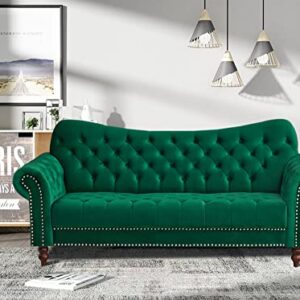 INSTORY Velvet Sofa Traditional Couch Tufted Loveseat with Wooden Legs for Living Room, Office, Bedroom - Green