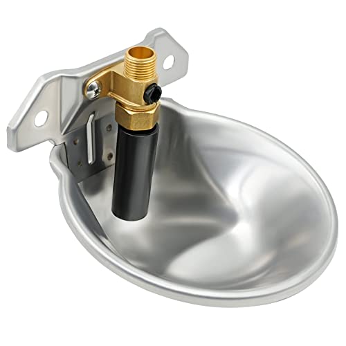 KHEARPSL Automatic Waterer Stainless Steel Sheep Goat Water Bowl with Copper Valve Livestock Waterer for Goat Sheep Calf Pig Dog Cattle