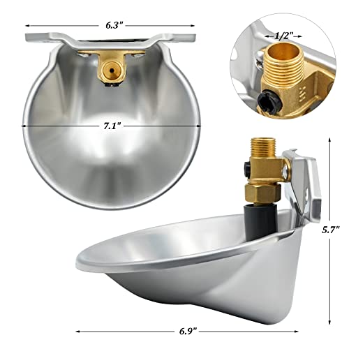 KHEARPSL Automatic Waterer Stainless Steel Sheep Goat Water Bowl with Copper Valve Livestock Waterer for Goat Sheep Calf Pig Dog Cattle