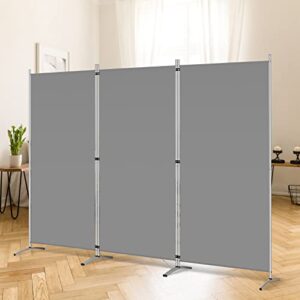 rantila 3 panel room divider, 6 ft tall folding privacy screen freestanding room partition wall dividers, 102''w x 20''d x 71''h, grey