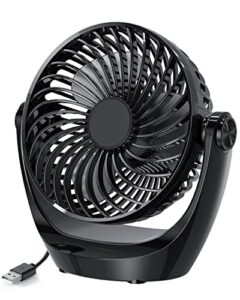 aluan desk fan small table fan with strong airflow ultra quiet portable fan speed adjustable head 360°rotatable mini personal fan for home office bedroom table and desktop, black