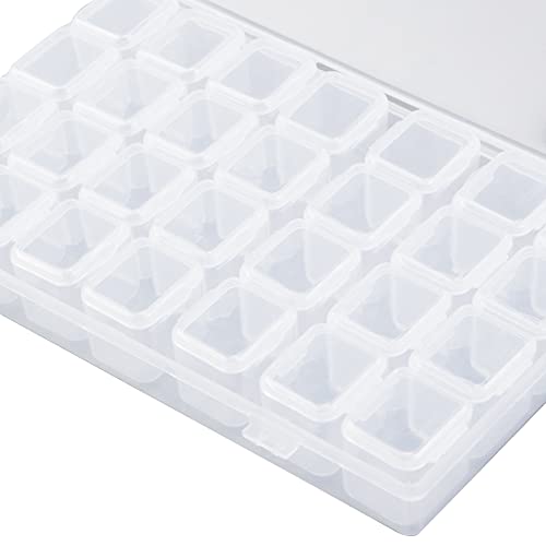 Wealrit 1 pack 28 Grids Clear Jewelry Organizer Box,Small Plastic Jewelry Containers,Bead Storage Containers for Beads Buttons Pins Rings