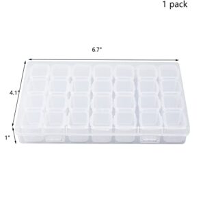 Wealrit 1 pack 28 Grids Clear Jewelry Organizer Box,Small Plastic Jewelry Containers,Bead Storage Containers for Beads Buttons Pins Rings