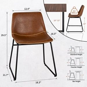 HeuGah Dining Chairs,Faux Leather Dining Chairs Set of 2,18 Inch Kitchen & Dining Room Chairs,Mid Century Modern Dining Chairs with Backrest,Metal Legs,Upholstered Seat (Brown)