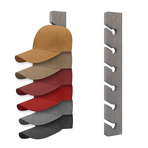 Telihel Wooden Hat Rack for Wall Baseball Cap Display Organizer (Set of 2), Modern Rustic Hat Holder Wall mounted Caps Hanger for Bedroom Entryway Laundry （gray）