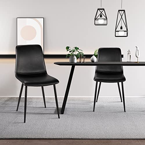 HeuGah Dining Chairs,Black Dining Chairs Set of 2,PU Leather Kitchen & Dining Room Chairs,Mid Century Modern Dining Room Chairs with Black Legs and Backrest