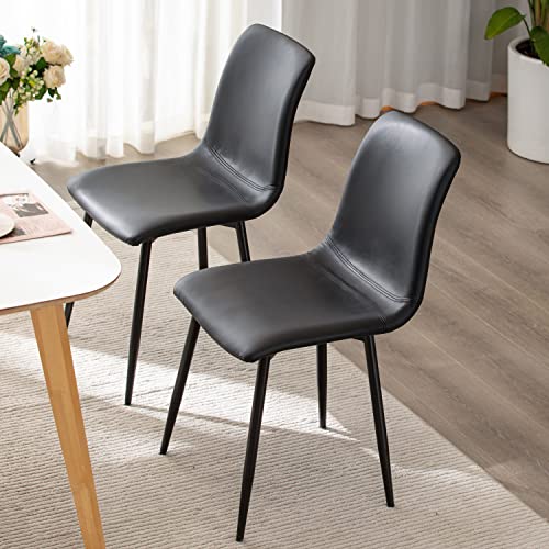 HeuGah Dining Chairs,Black Dining Chairs Set of 2,PU Leather Kitchen & Dining Room Chairs,Mid Century Modern Dining Room Chairs with Black Legs and Backrest