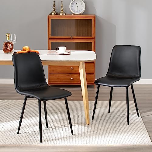 HeuGah Dining Chairs,Black Dining Chairs Set of 2,PU Leather Kitchen & Dining Room Chairs,Mid Century Modern Dining Room Chairs with Black Legs and Backrest