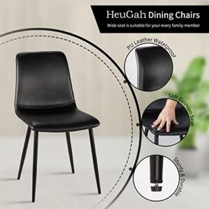 HeuGah Dining Chairs,Black Dining Chairs Set of 2,PU Leather Kitchen & Dining Room Chairs,Mid Century Modern Dining Room Chairs with Black Legs and Backrest