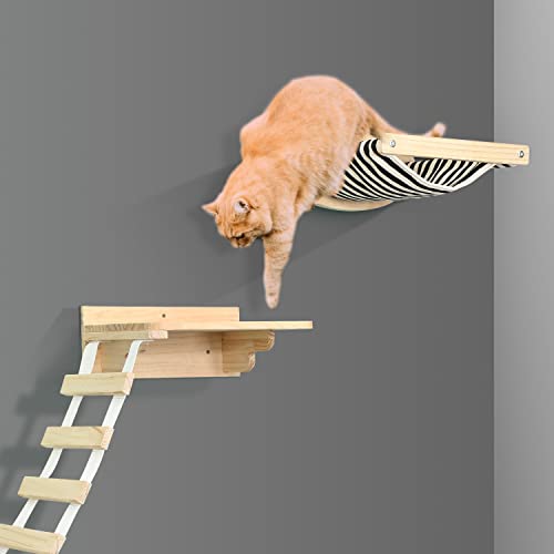 Cat Wall Shelves - Wall Mounted Cat Shelves Perches for Wall Cats Wall Furniture Climbing Shelves Cat Hammock Perches Scratching Post Cat Activity Tree Climbing Bridge Ladder Steps Indoor