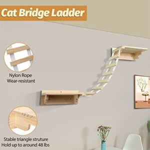 Cat Wall Shelves - Wall Mounted Cat Shelves Perches for Wall Cats Wall Furniture Climbing Shelves Cat Hammock Perches Scratching Post Cat Activity Tree Climbing Bridge Ladder Steps Indoor