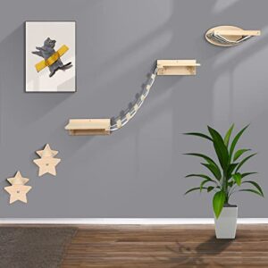 Cat Wall Shelves - Wall Mounted Cat Shelves Perches for Wall Cats Wall Furniture Climbing Shelves Cat Hammock Perches Scratching Post Cat Activity Tree Climbing Bridge Ladder Steps Indoor